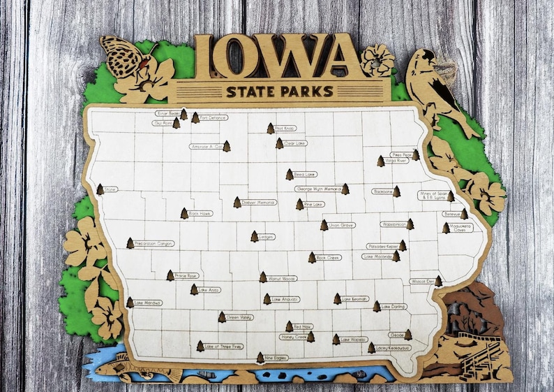 Iowa State Park Travel Map Wood: Customizable Road Trip Decor - Etsy