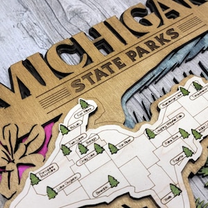 Michigan State Park Travel Map Made of Wood and Customizable Road Trip ...