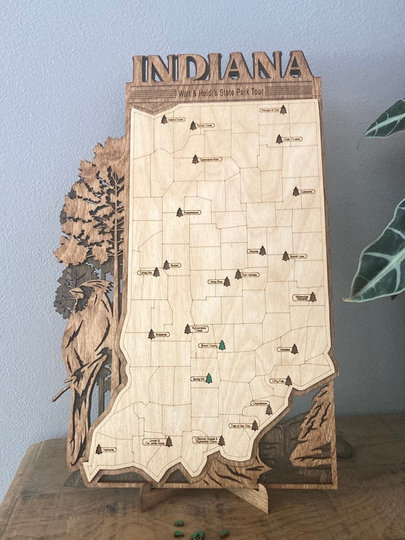 Indiana State Map Small Indiana State Park Travel Map Made Of Wood And