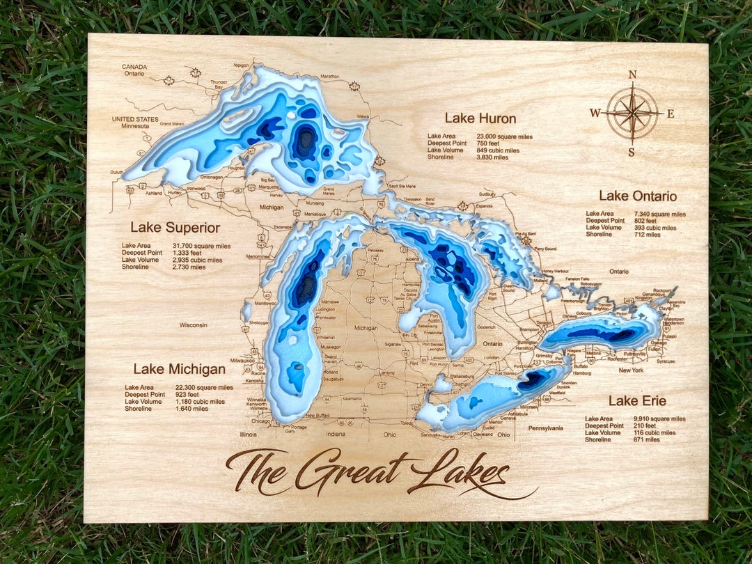 The Great Lakes Custom Michigan Lakes 3D Multi Layered Wood Lake City ...