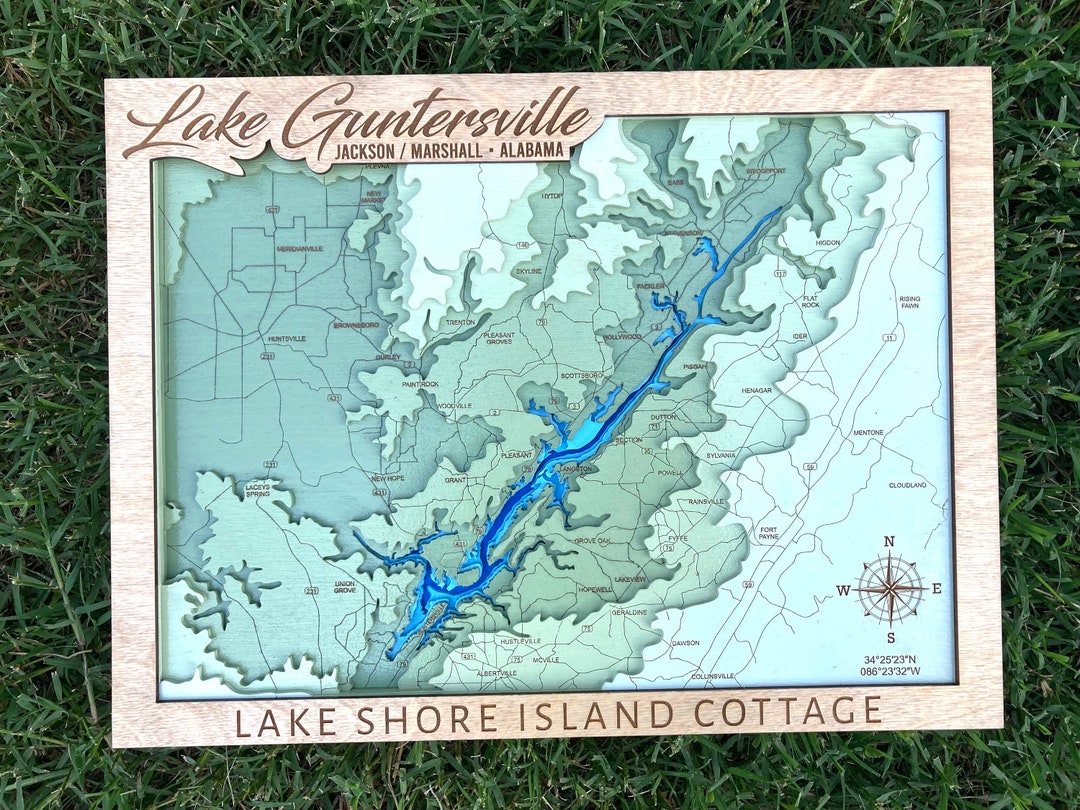 Lake Guntersville 3D Wood Map: Tennessee River, North Alabama - Etsy