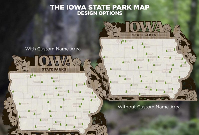 Iowa State Park Travel Map Wood: Customizable Road Trip Decor - Etsy