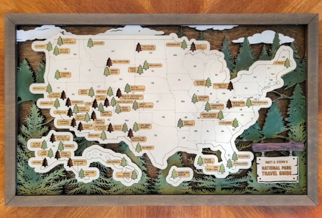 United States National Park Travel Map Made of Wood and Customizable ...