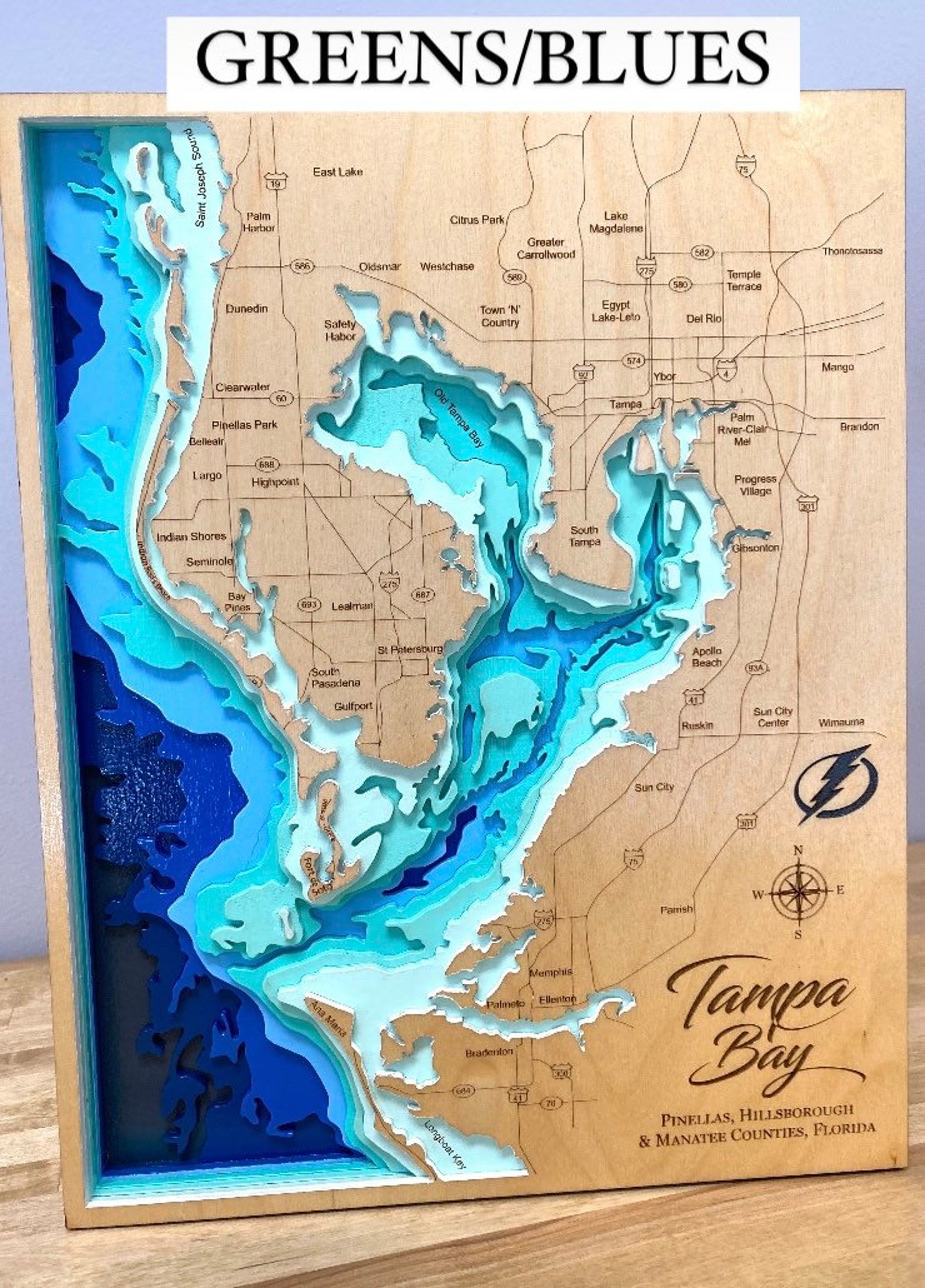 Chesapeake Bay Custom Six Layer 3D Multi Layered Wood Lake City Map ...