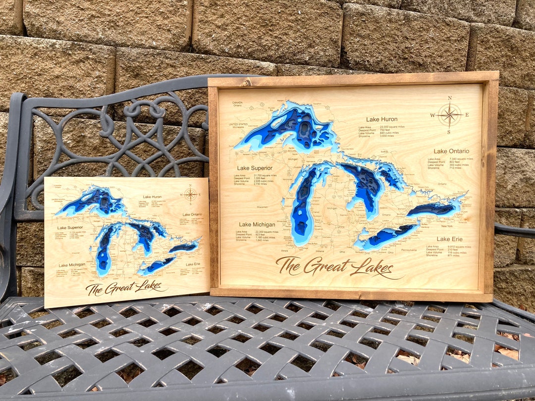 The Great Lakes Michigan Lakes Custom 3D Multi Layered Wood Lake City ...