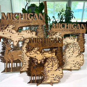 Michigan State Park Travel Map Made of Wood and Customizable Road Trip ...