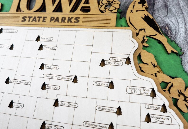 Iowa State Park Travel Map Wood: Customizable Road Trip Decor - Etsy