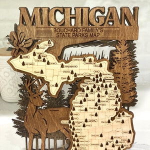 Michigan State Park Travel Map Made of Wood and Customizable Road Trip ...