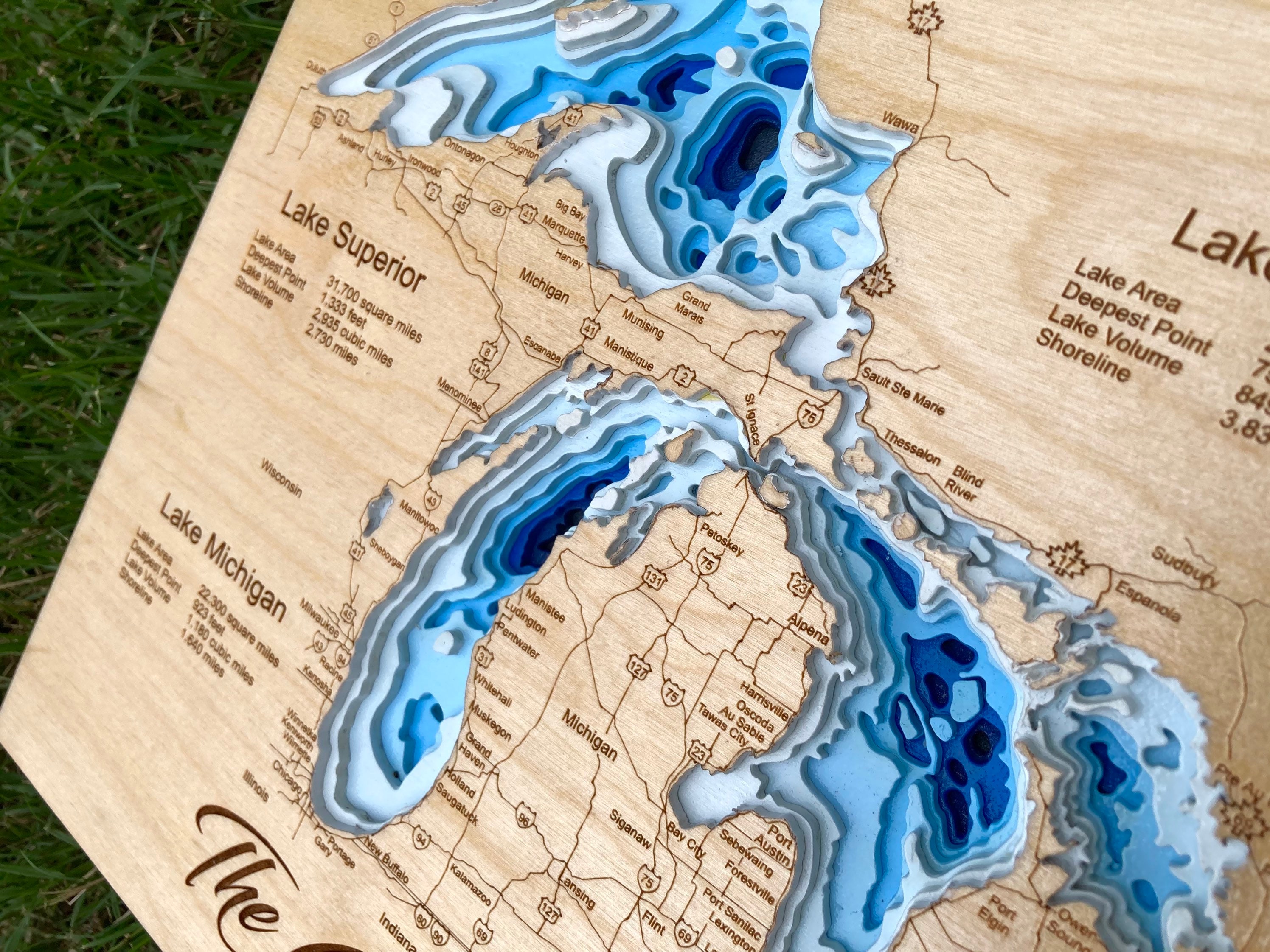 The Great Lakes Custom Michigan Lakes 3D Multi Layered Wood Lake City ...