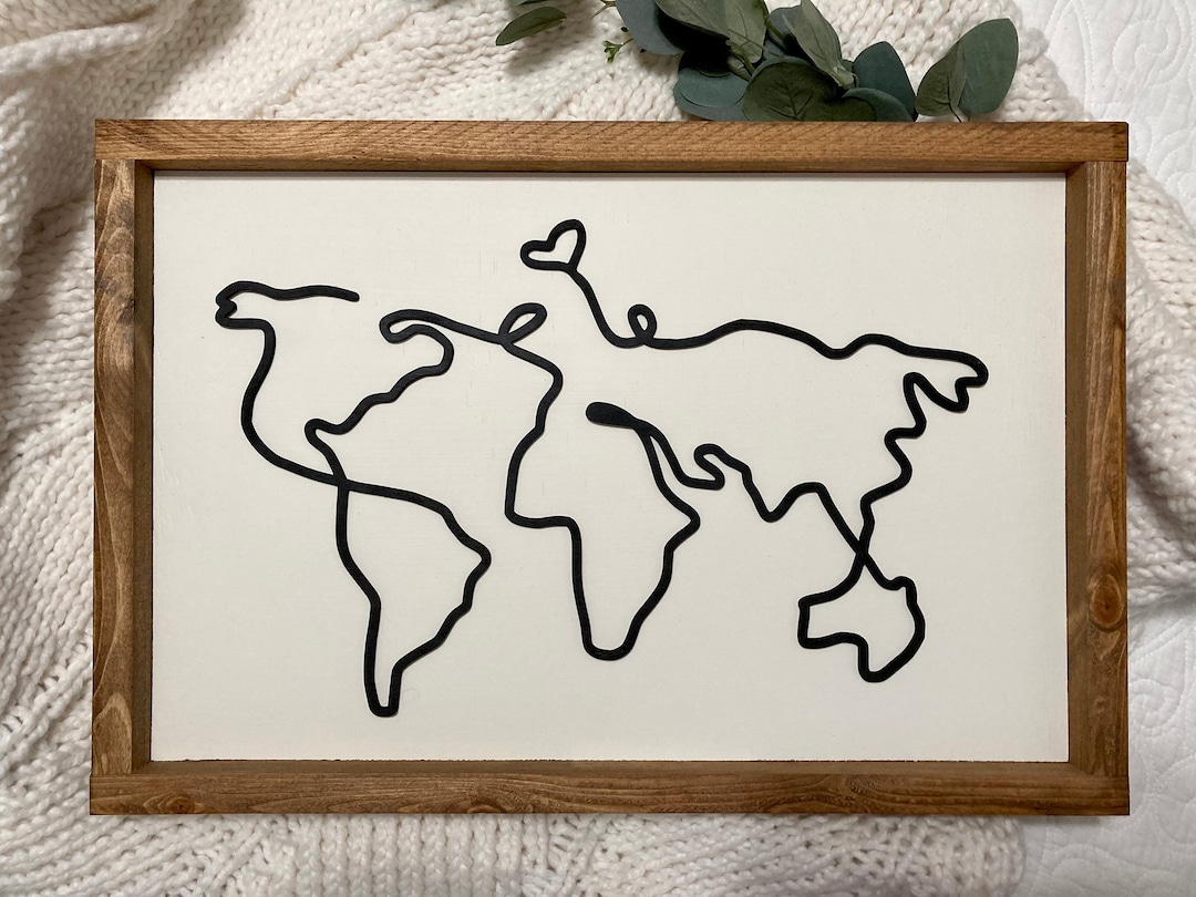 World Map Line Art World Map Wall Art One Line World Map - Etsy