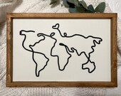 World Map Line Art World Map Wall Art One Line World Map - Etsy
