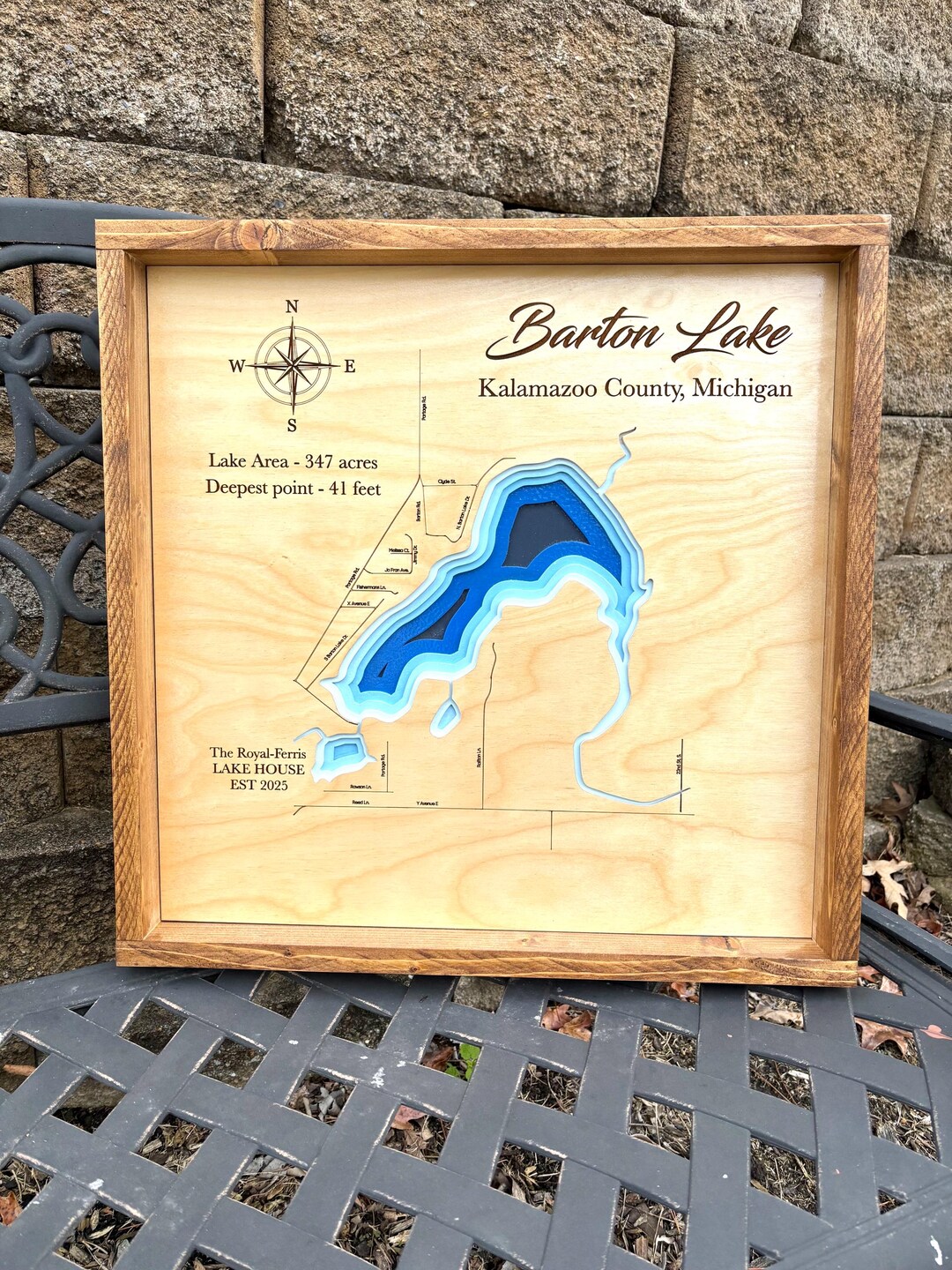 Barton Lake Michigan Custom 3D Multi Layered Wood Lake City Map ...