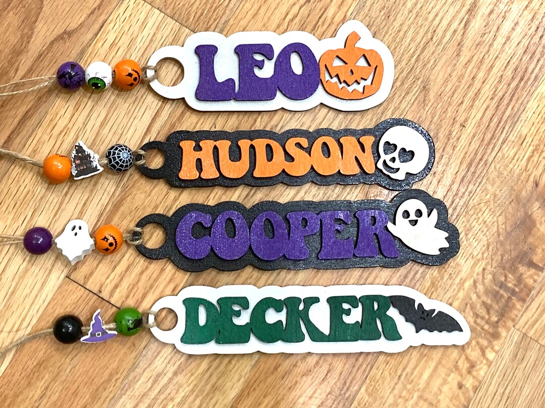 Personalized Wooden Halloween Name Tag, Pumpkin Name Tags, Boo Bag Tags ...