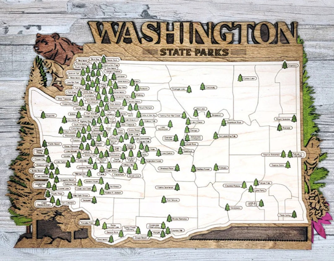 Washington State Park Travel Map Made of Wood and Customizable Road ...