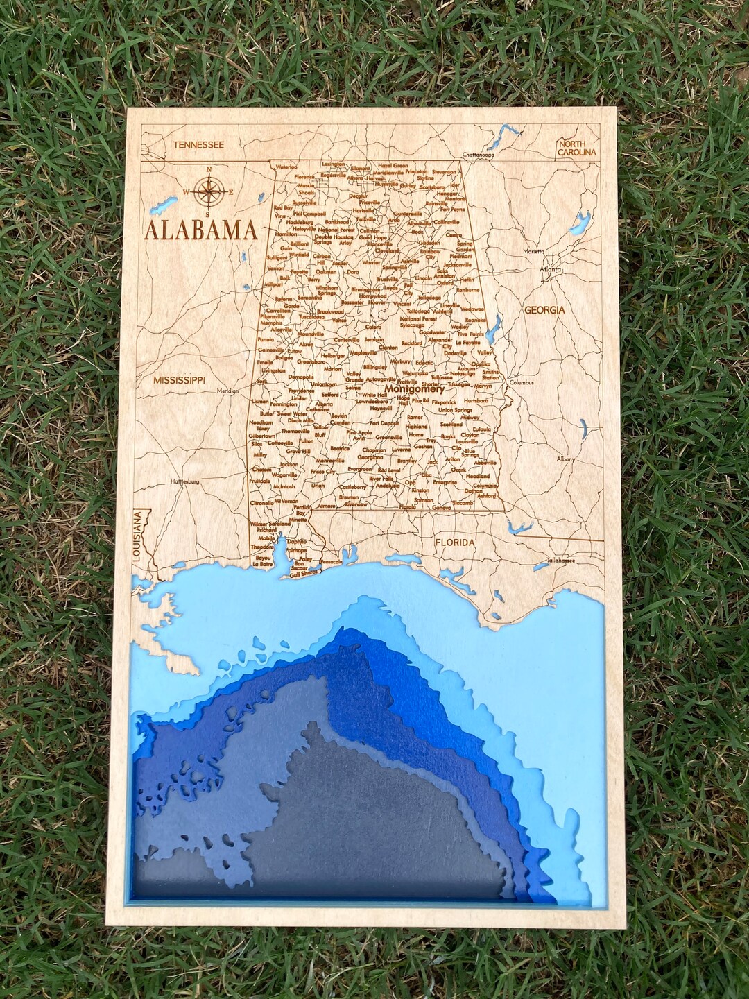 LARGE Alabama State Map Custom Seven Layer 3D Multi Layered Wood Lake ...