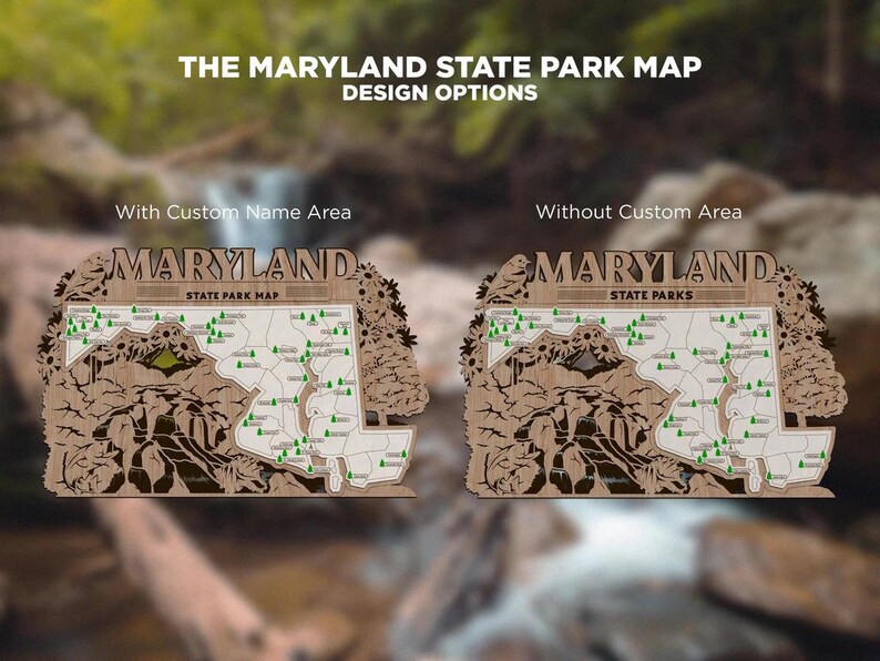 Maryland State Park Travel Map Made of Wood and Customizable Road Trip ...