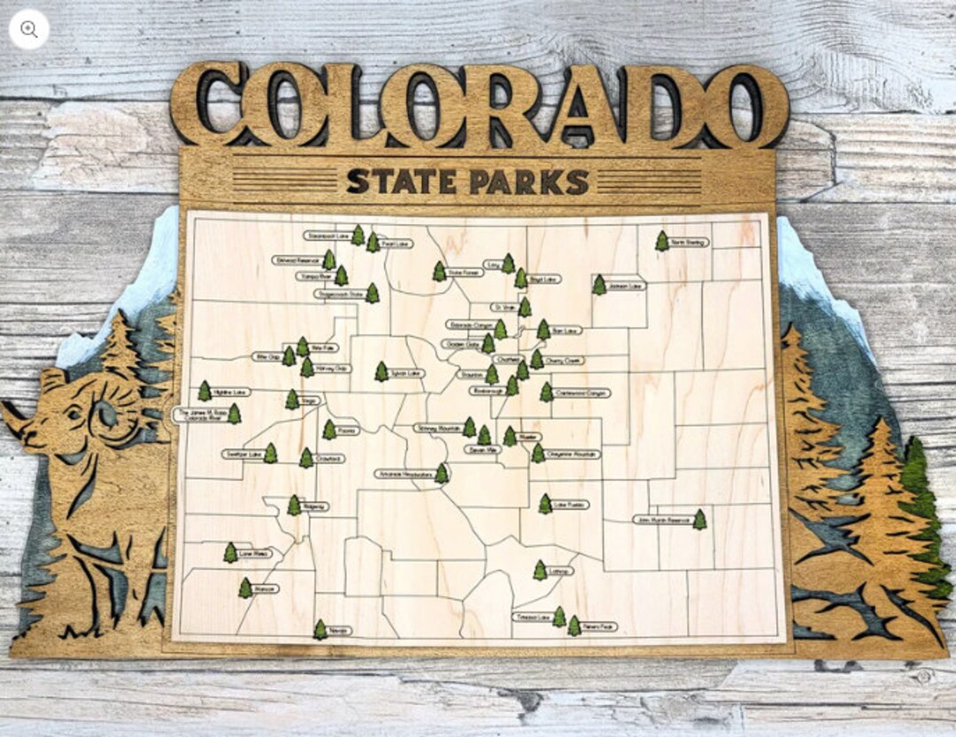 Colorado State Park Travel Map Made of Wood and Customizable Road Trip ...