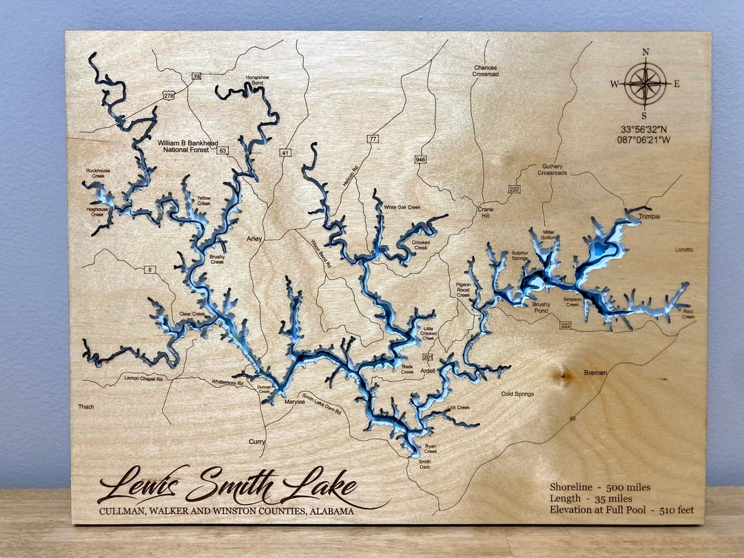 Lake Smith Custom 3D Multi Layered Wood Lake City Map Engraved and ...