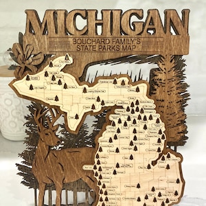 Michigan State Park Travel Map Made of Wood and Customizable Road Trip ...