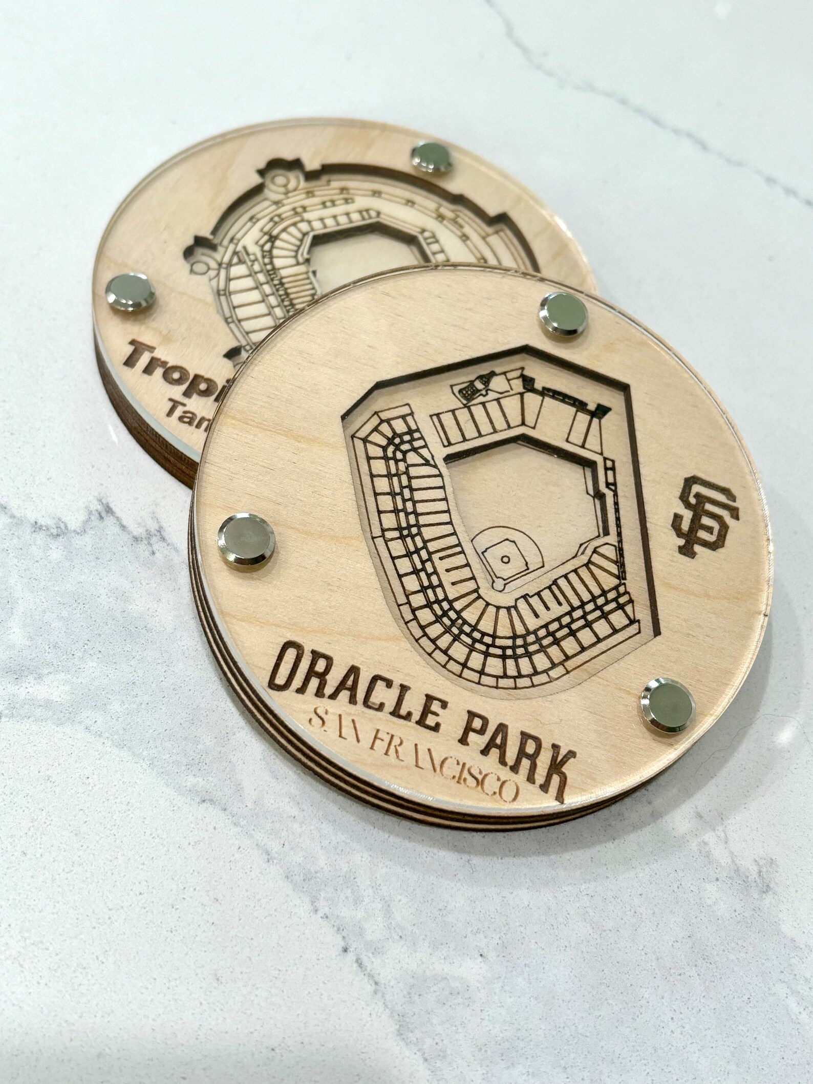 MLB Stadium Wood Coasters Layered Team Coaster Laser-engraved Baseball ...