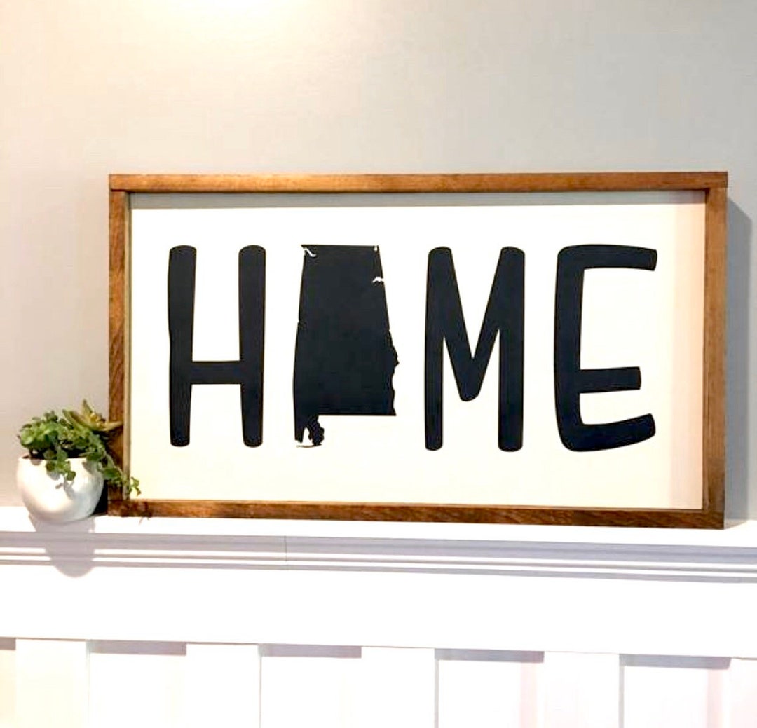 HOME Wood Framed Sign With Customizable State Logo - Etsy
