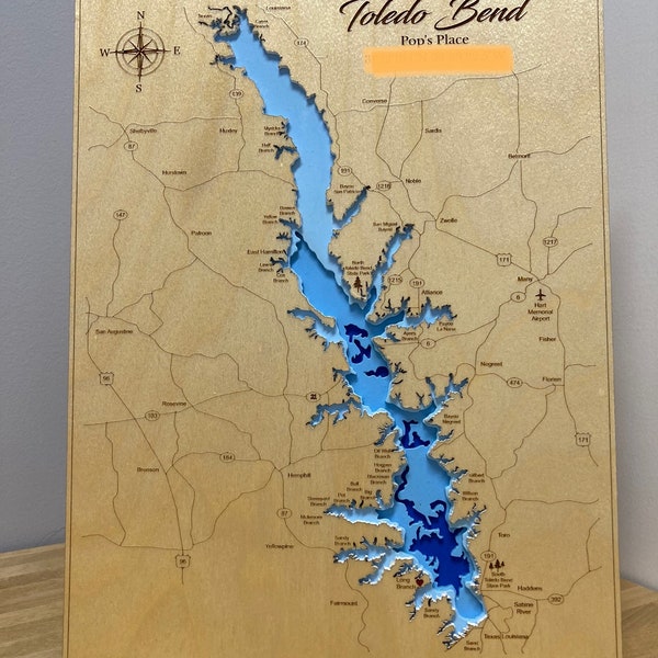 Map of Toledo Bend Reservoir - Etsy