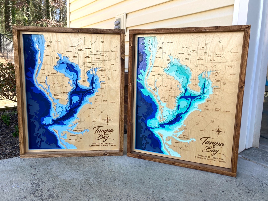Tampa Bay Map Custom Eight Layer 3D Multi Layered Wood Lake City Map ...