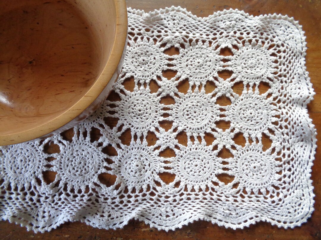 Vintage Handmade Ivory Crochet Side Table Scarf 19'' - Etsy