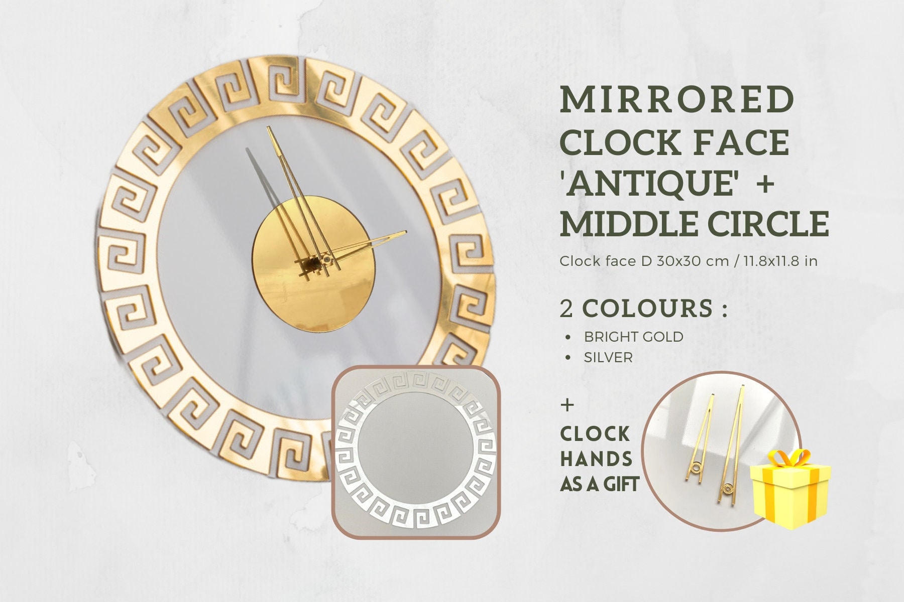 Mirrored Clock Face antique With Middle Circle and - Etsy