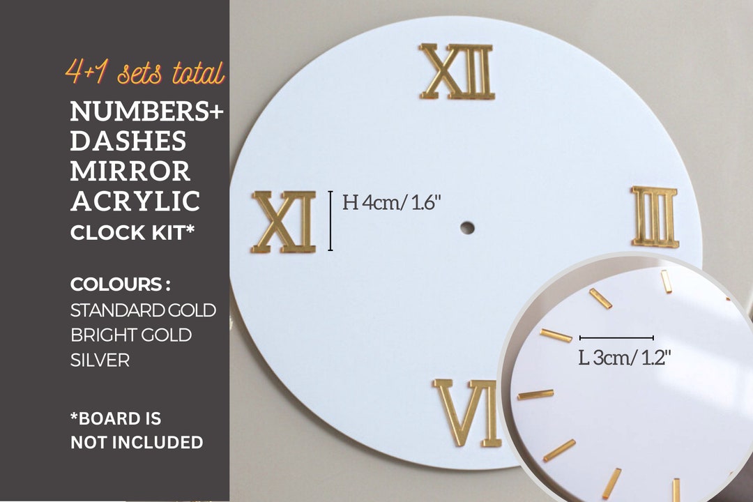 CLOCK SETS Mirrored 4xroman Numbers 4cm/1.6 4xdashes 48 Pcs in Total ...
