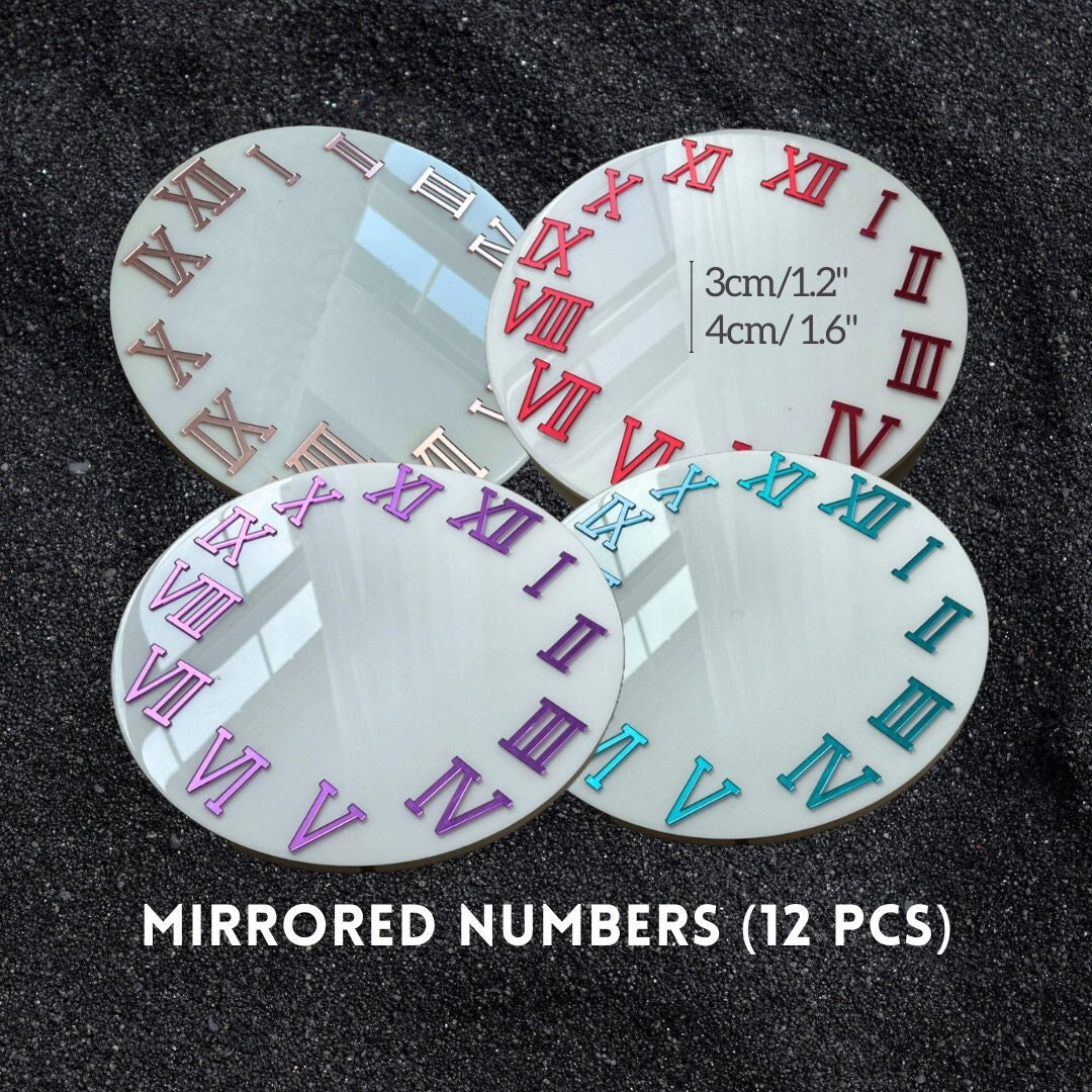 12pcs Roman Mirrored Acrylic Numerals, H3cm, 4cm, 1.2, 1.6 Red, Pink ...