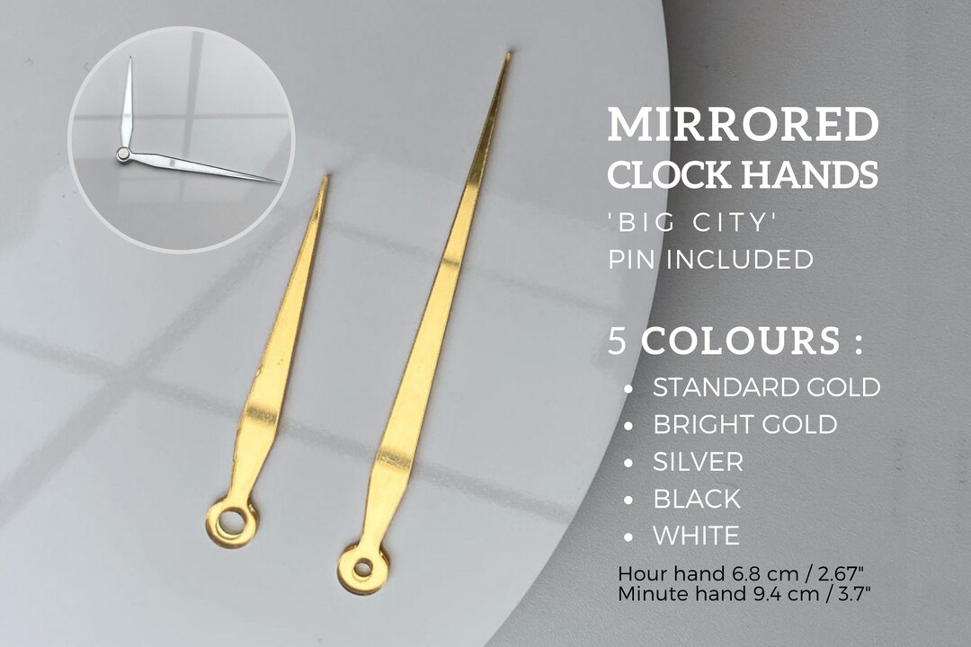 5 Colours Mirrored Classic Clock Hands 'BIG CITY' Gold, Silver, Black ...