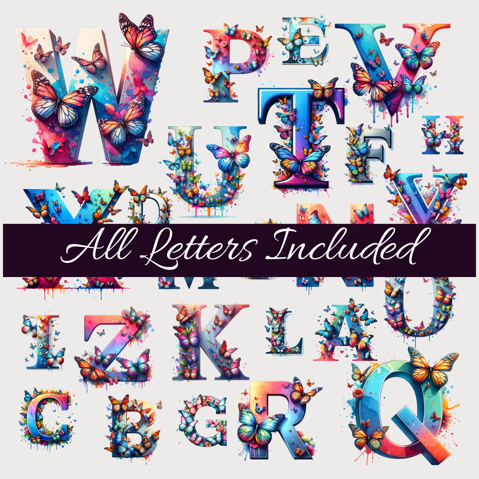 Floral Alphabet A Z Clipart, Floral Letters PNG, Watercolor Flowers ...