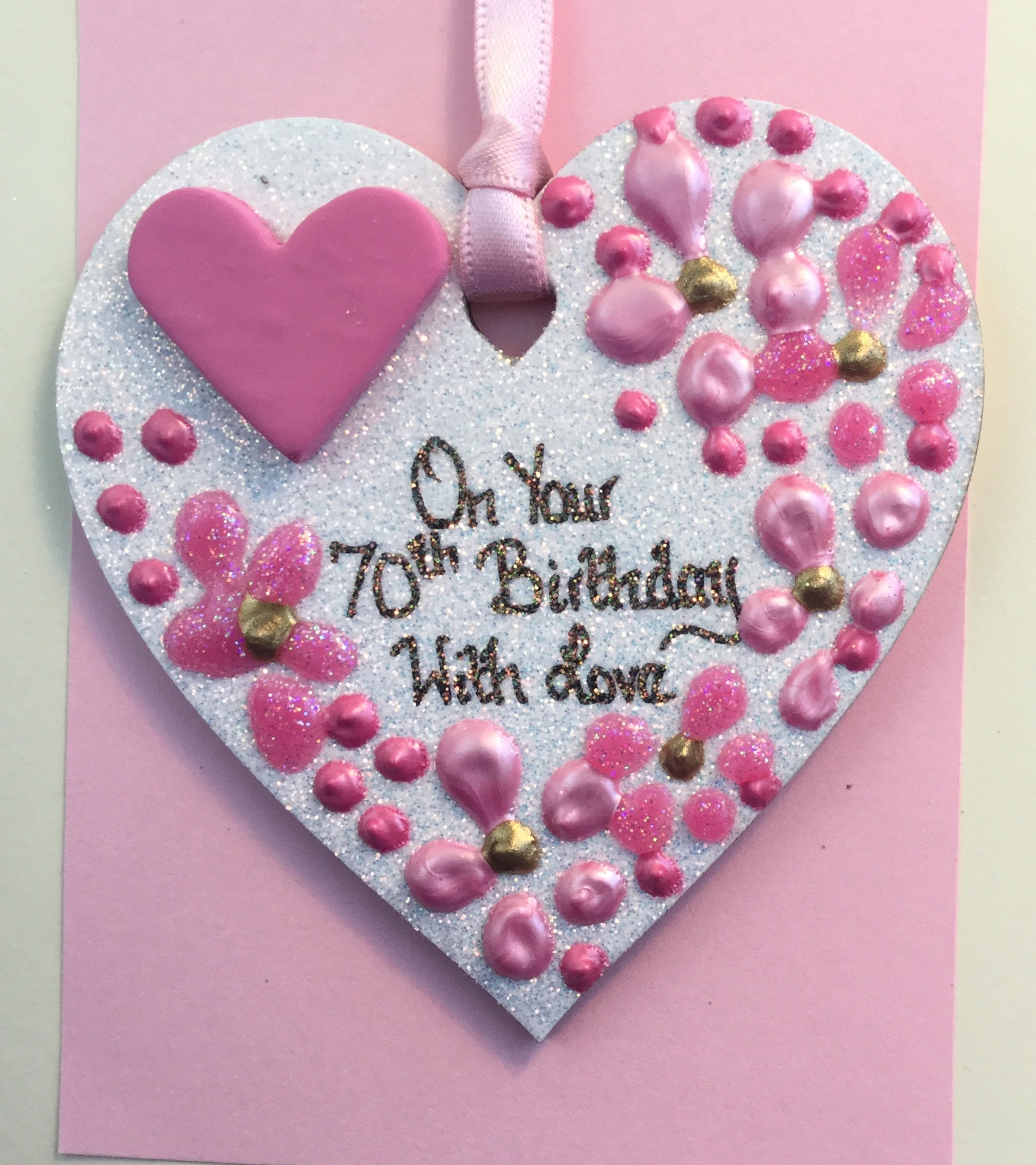 70th Birthday Sparkly Keepsake Heart Handcrafted and | Etsy