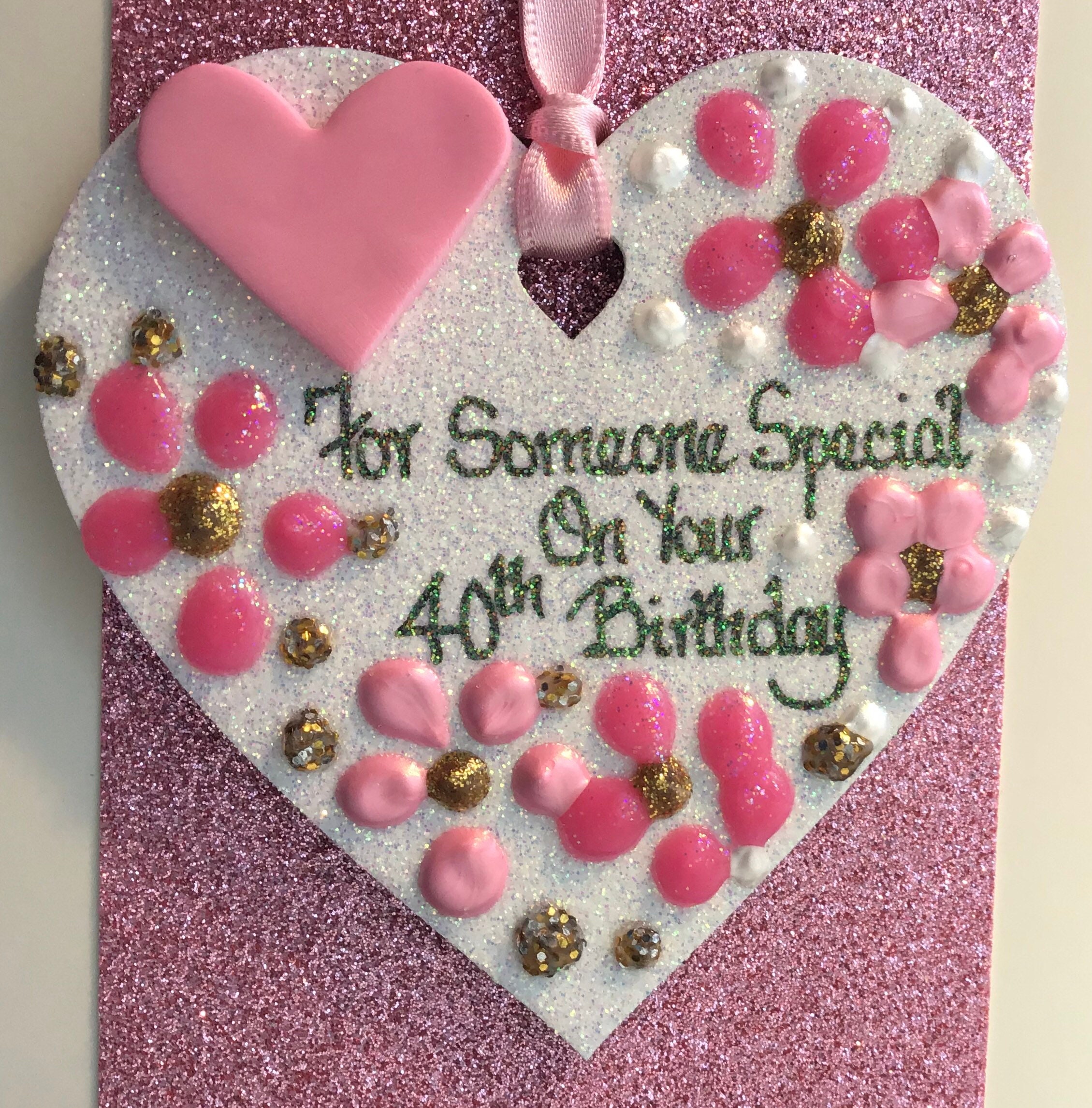 40th Birthday Sparkly Keepsake Wooden Heart on a greetings | Etsy