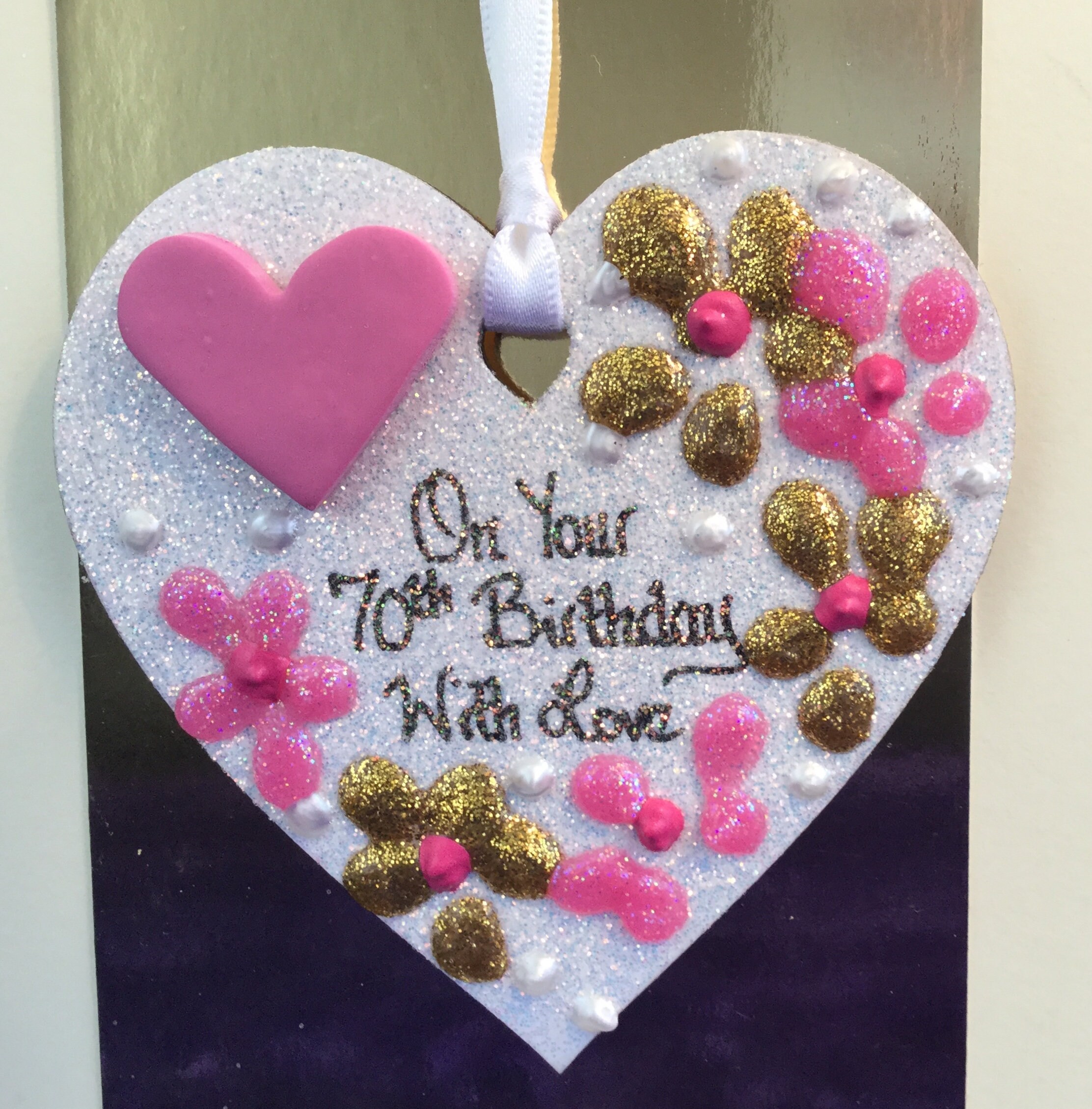 70th Birthday Sparkly Keepsake Heart Handcrafted and | Etsy