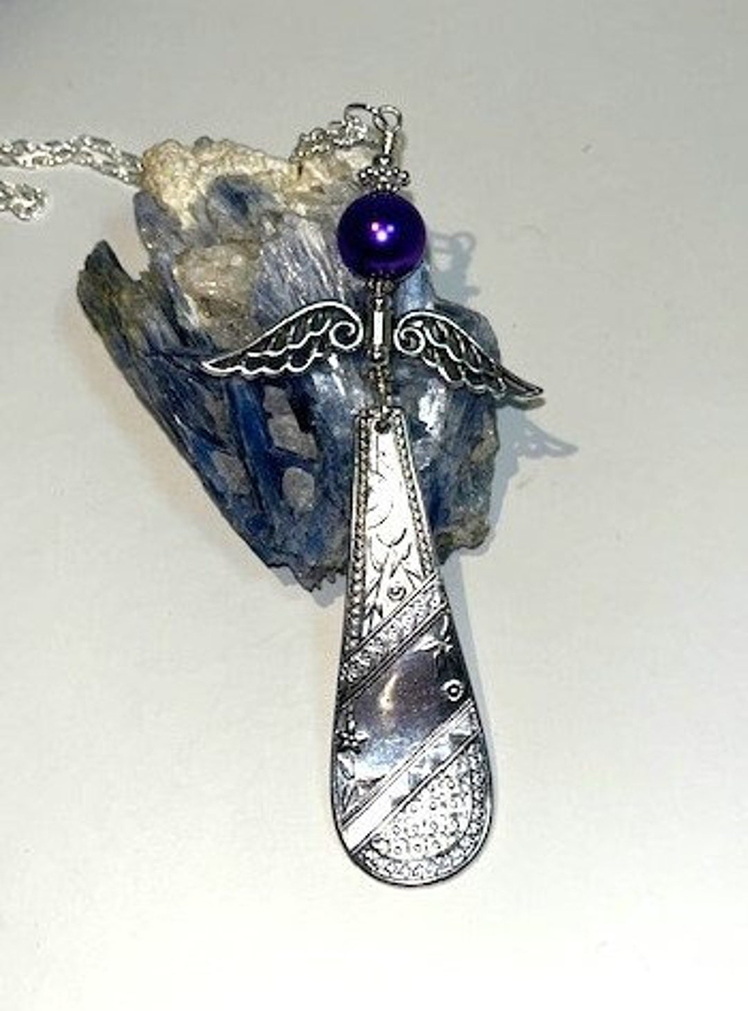 Vintage Silverplate Spoon Angels With Purple Glass Pearl...brilliant ...