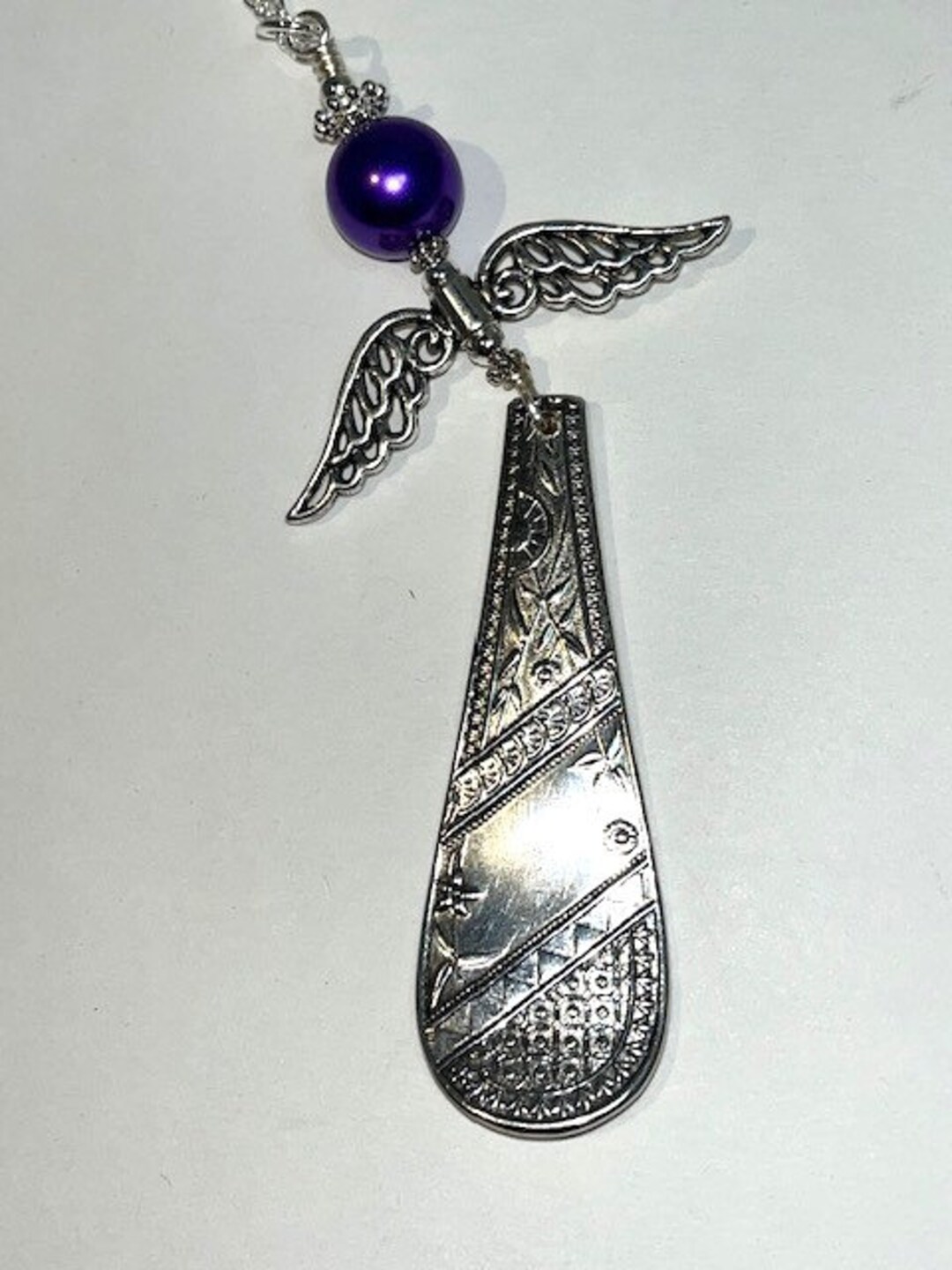 Vintage Silverplate Spoon Angels With Purple Glass Pearl...brilliant ...