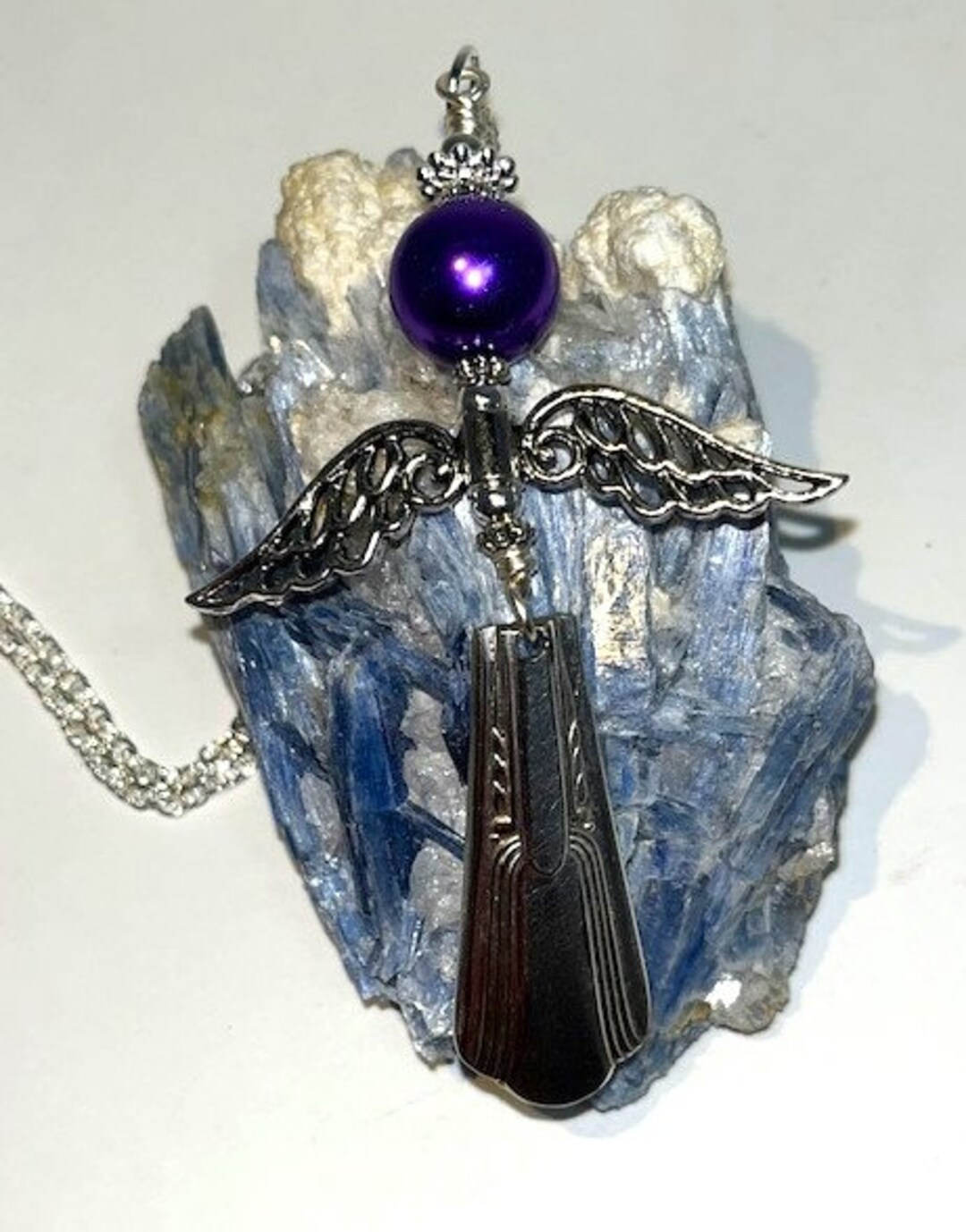 Vintage Silverplate Spoon Angels With Purple Glass Pearl....unknown ...