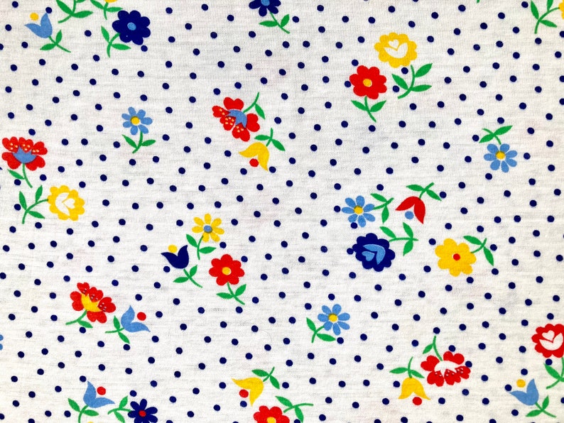 Vintage Floral / Polka Dot Fabric in Primary Colors - Etsy