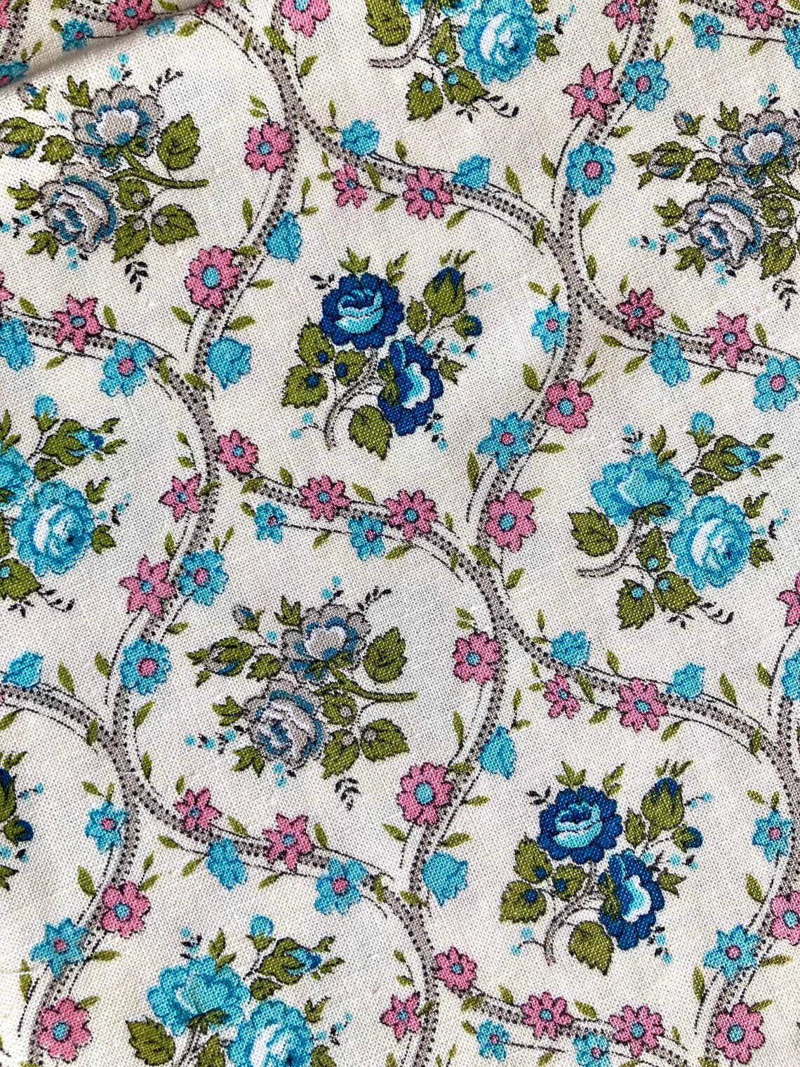 Vintage Blue / Pink Arabesque Floral Pattern Fabric, 2 Yds - Etsy