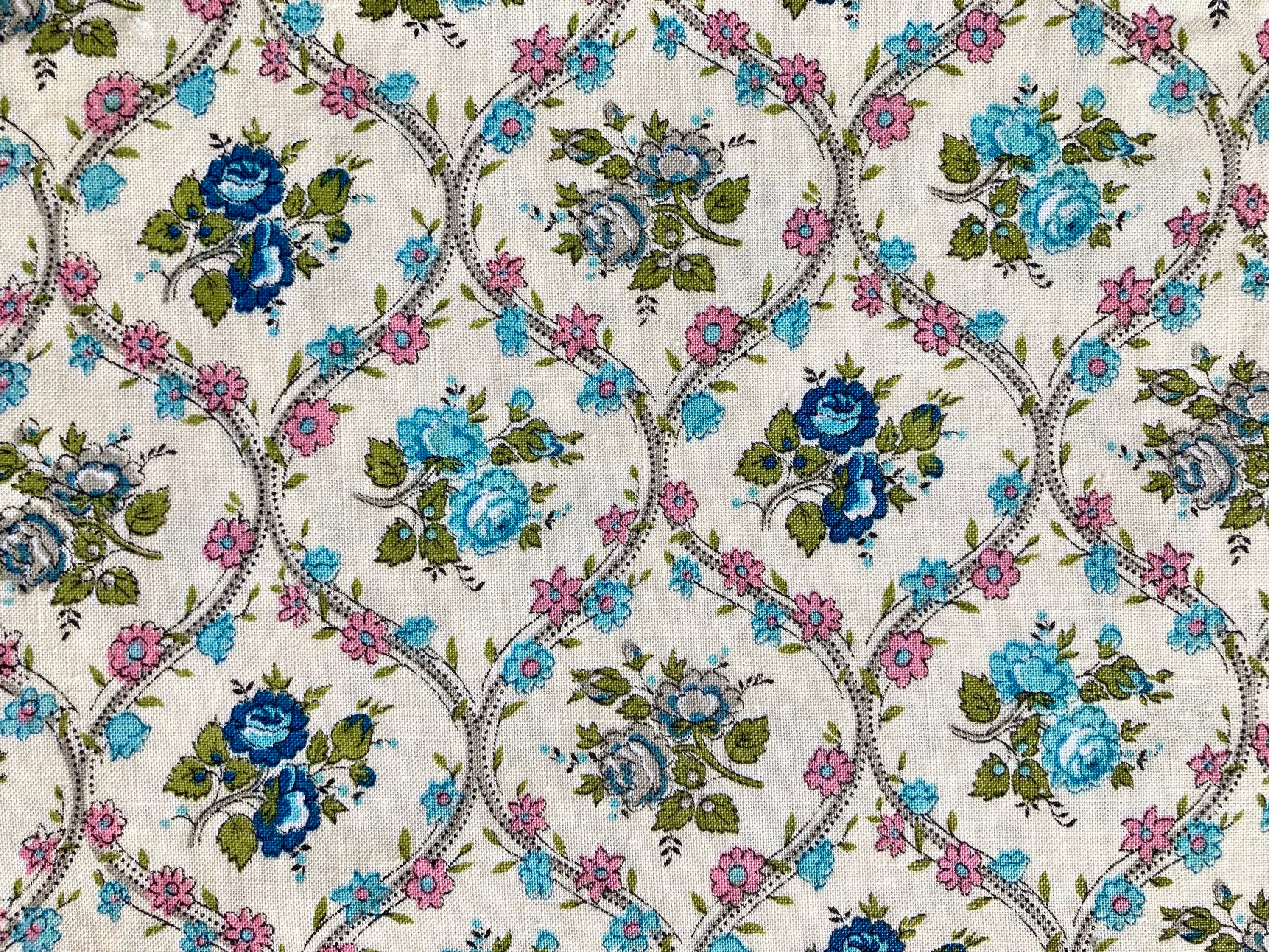 Vintage Blue / Pink Arabesque Floral Pattern Fabric, 2 Yds - Etsy Canada