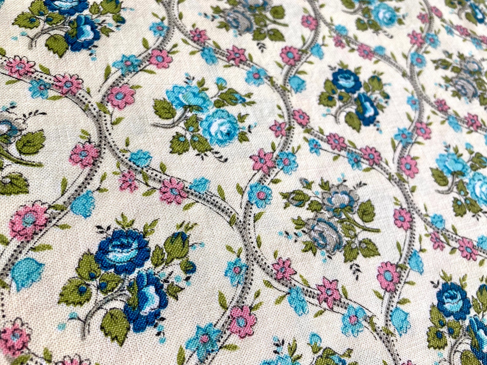Vintage Blue / Pink Arabesque Floral Pattern Fabric, 2 Yds - Etsy Canada