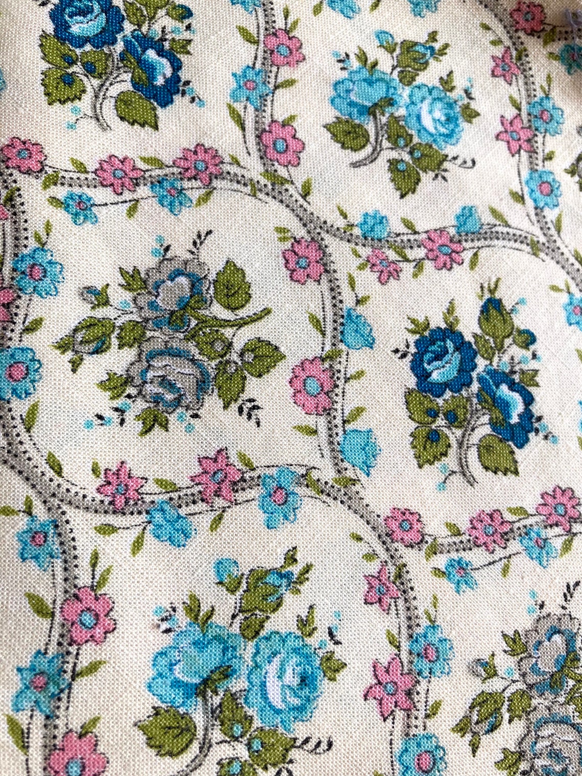 Vintage Blue / Pink Arabesque Floral Pattern Fabric, 2 Yds - Etsy Canada