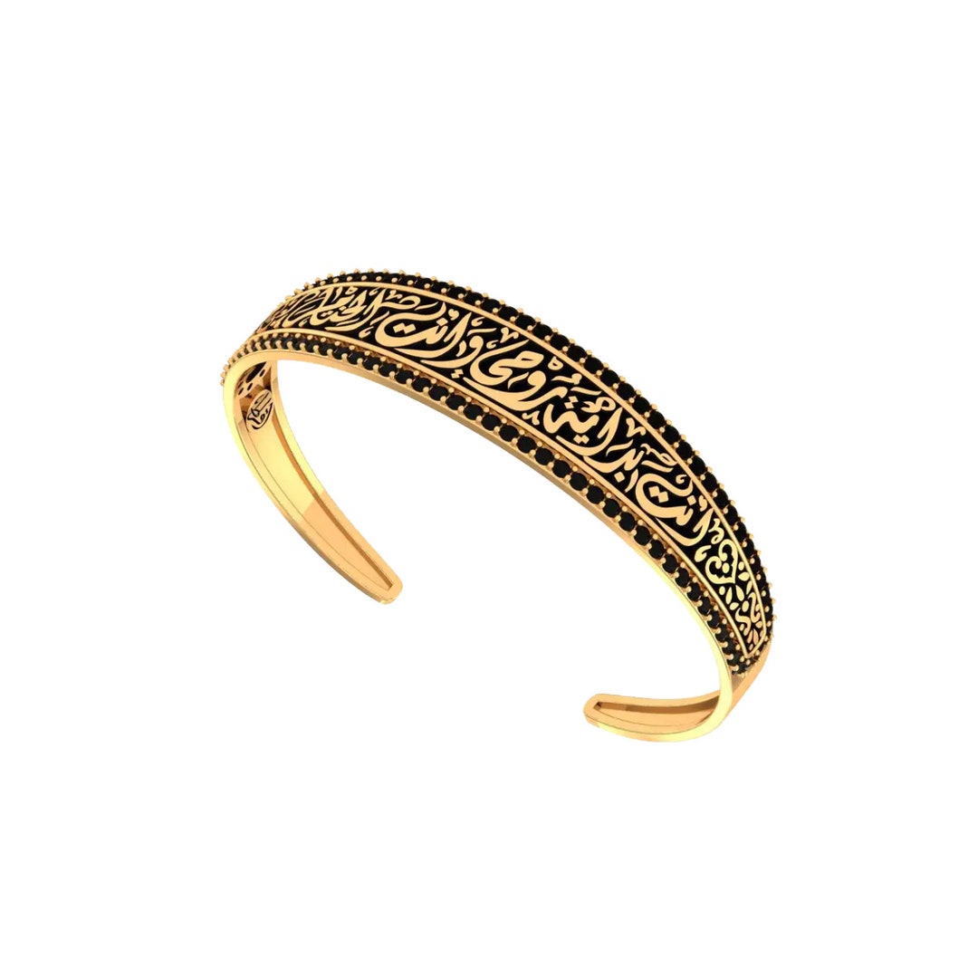 Gold Arabian Calligraphy Love Cuff With Black Diamonds, Luxury ...