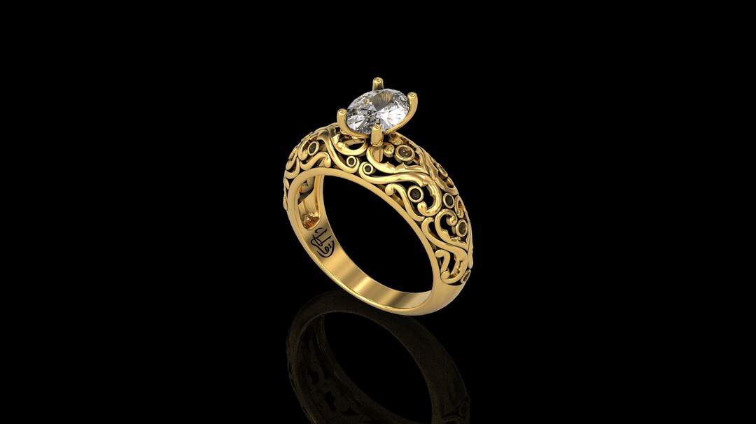 Gold Diamond Arabian Engagement Ring, Moissanite Ring, Islamic Ring ...