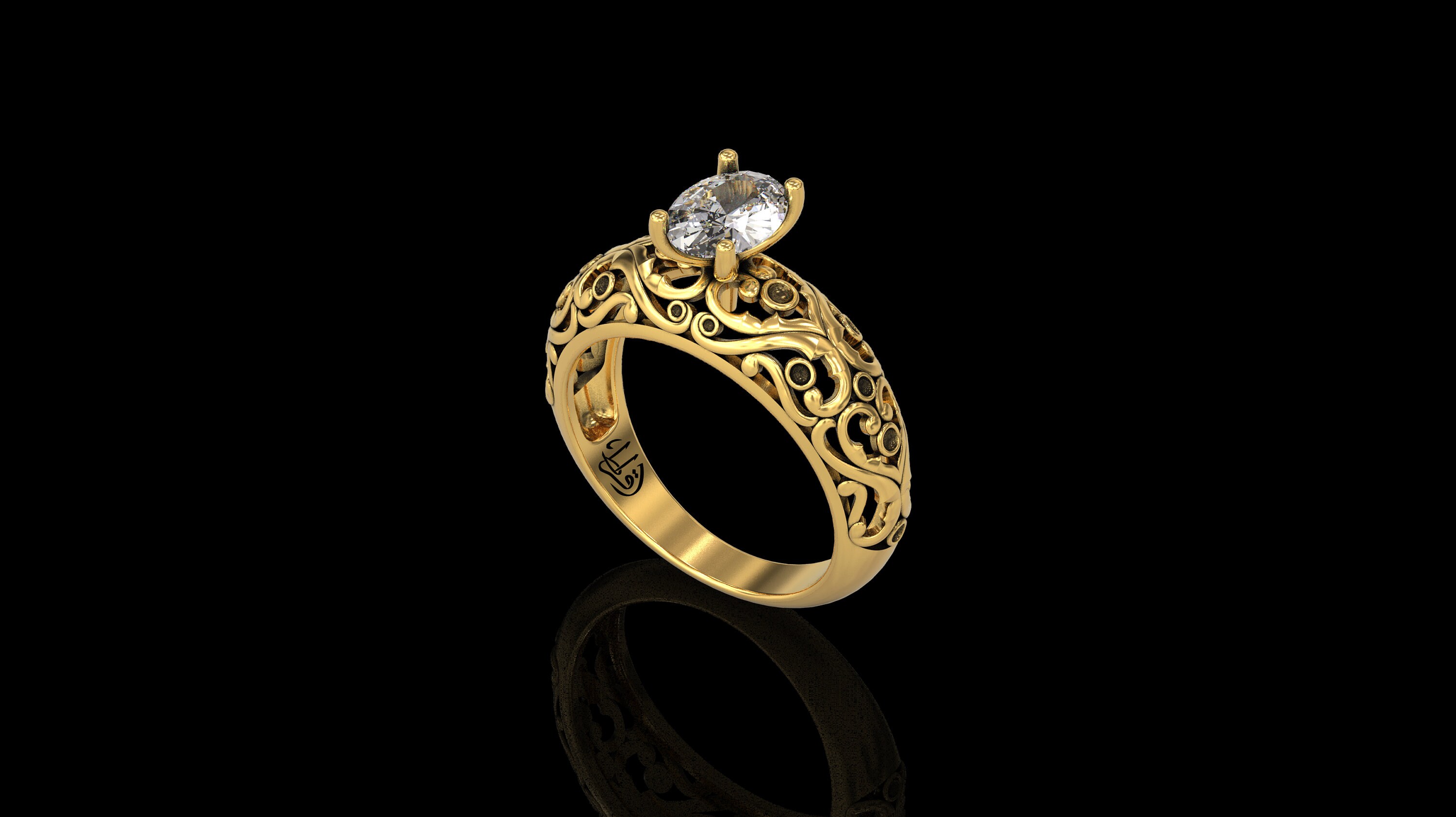 Gold Diamond Arabian Engagement Ring, Moissanite Ring, Islamic Ring ...