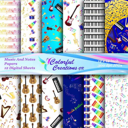 Music Sheets Digital Papers Musical Notes for Digital - Etsy