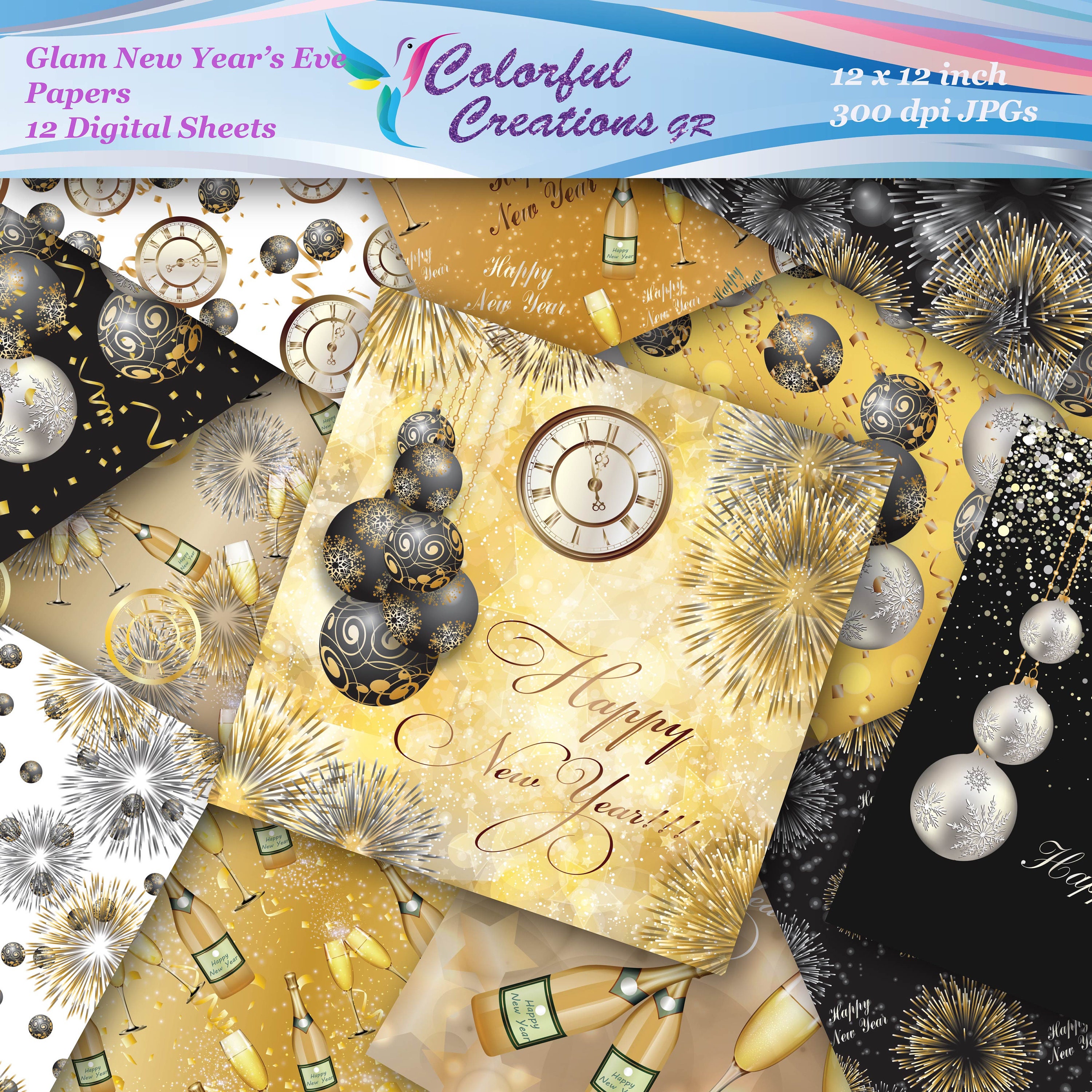 New Years Eve Digital Papers, New Years Eve Scrapbook Papers, New Year ...