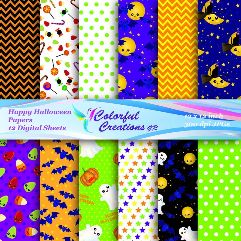 Halloween Digital Papers Pumpkins Trick or Treat Bats - Etsy